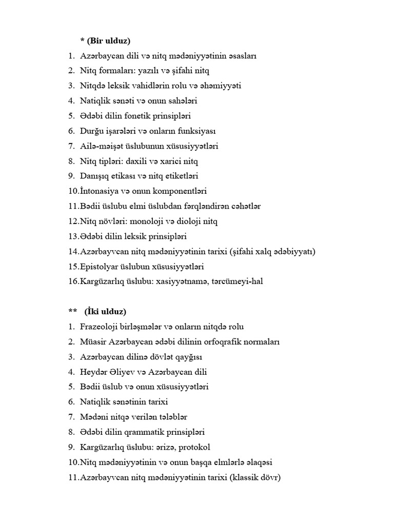 Azərbaycan Dili Suallar | PDF