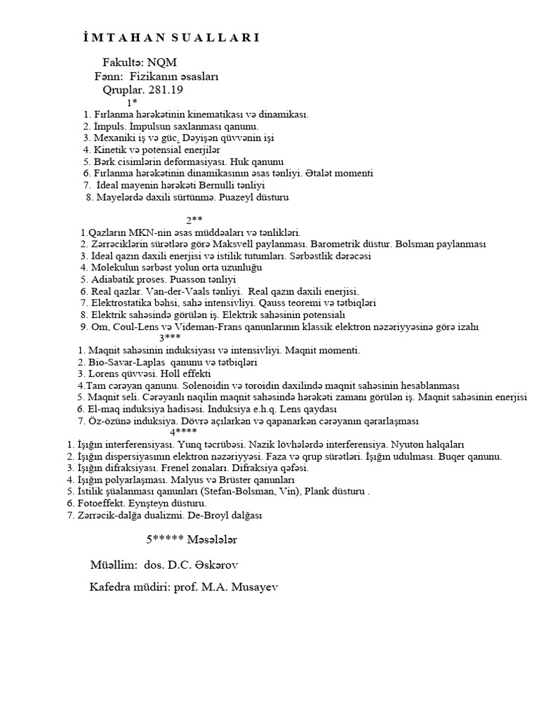 Fizika Suallar | PDF