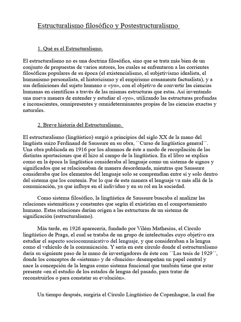 Estructuralismo Filosófico y Postestructuralismo | PDF | Lingüística ...
