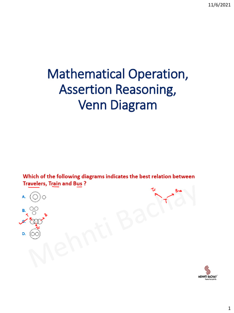 Day 32 Lecture 2 Mathematical Operation, Assertion Reasoning, Venn Diagram | PDF | Hemoglobin