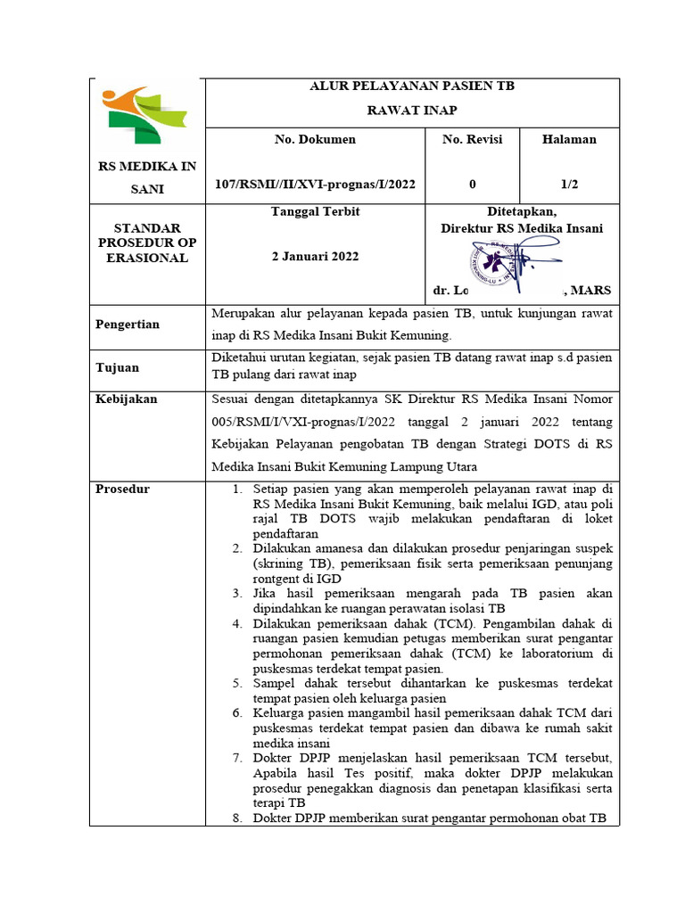 082 Alur Pelayanan Pasien TB Ranap | PDF