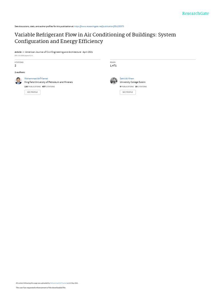 Variable Refrigerant Flow in Air Conditioning of Buildings: System Configuration and Energy ...