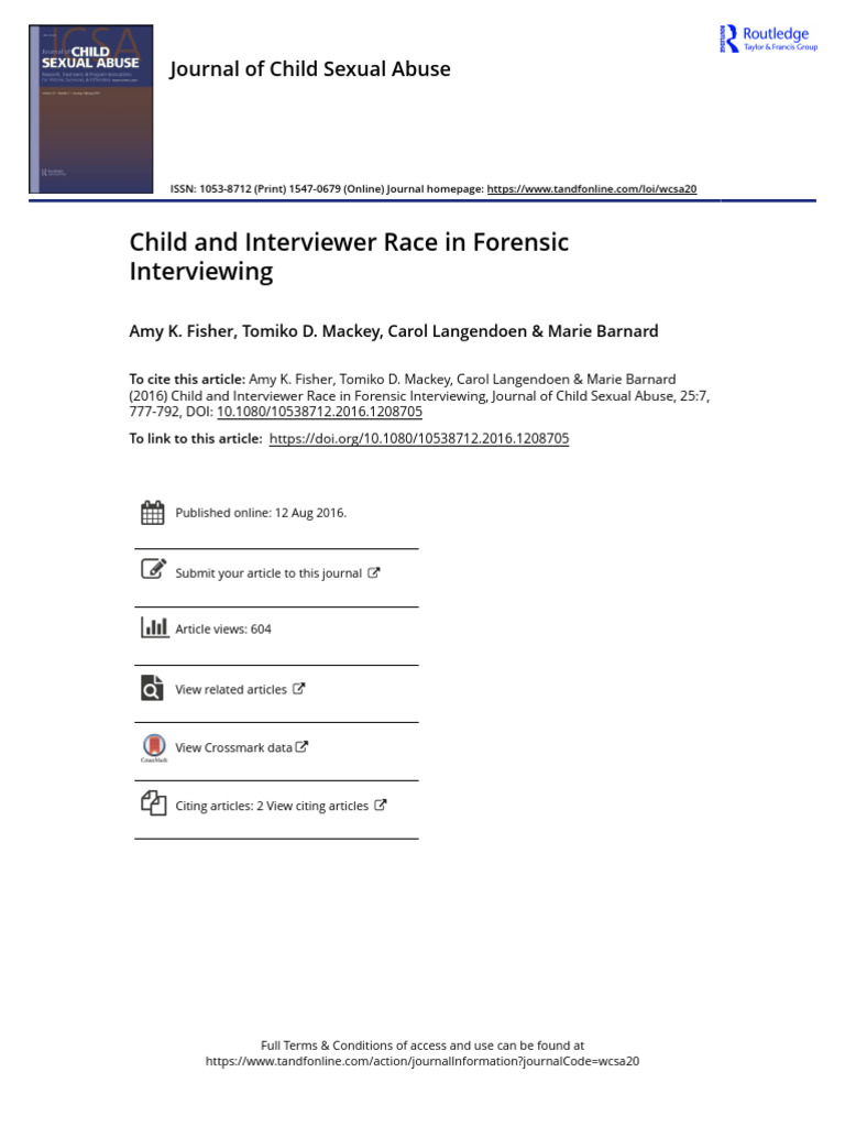 Child and Interviewer Race in Forensic Interviewing | PDF | Race (Human ...