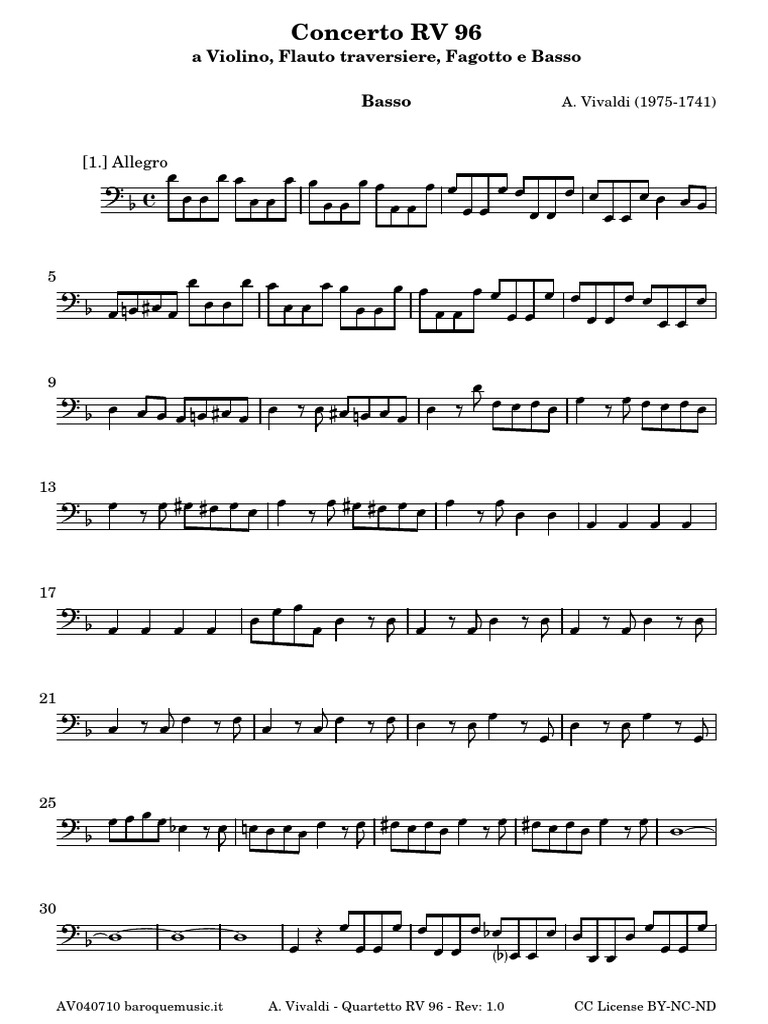 Vivaldi Quartetto RV 96 Basso | PDF