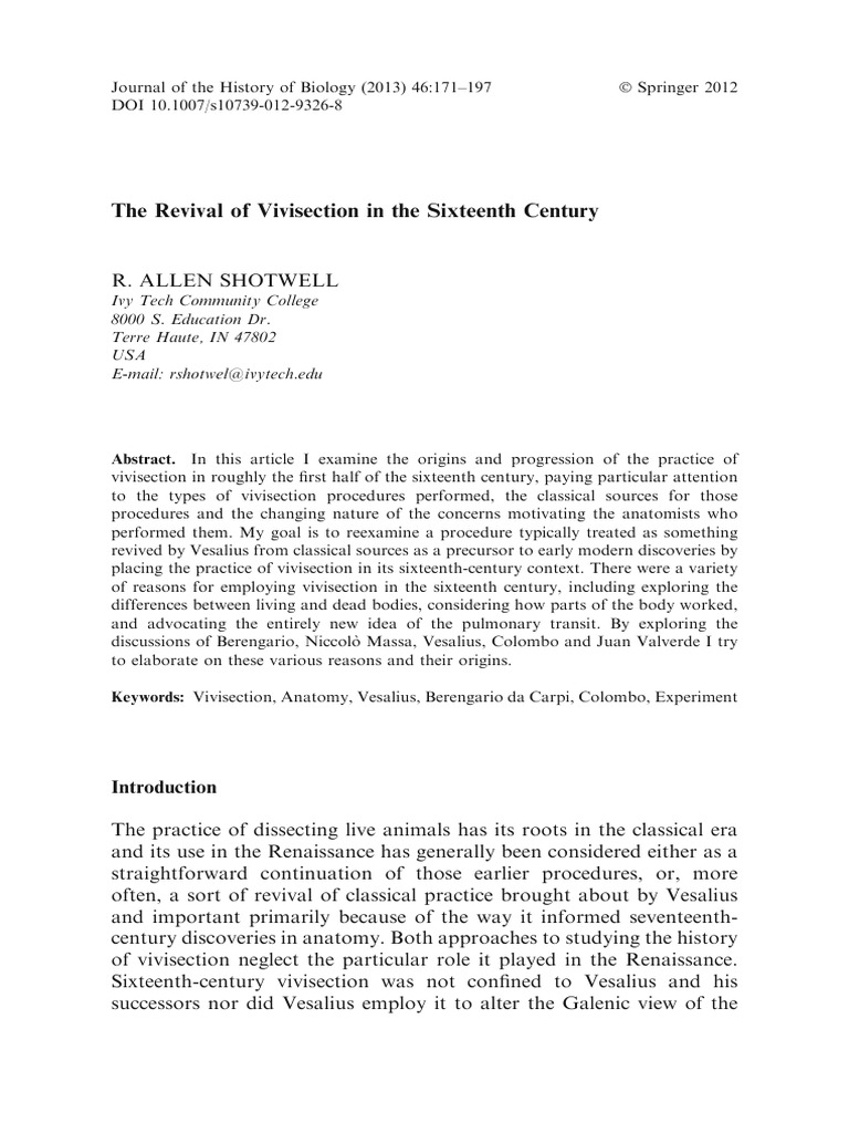 16th Century Vivisection Revival | PDF | Heart | Artery