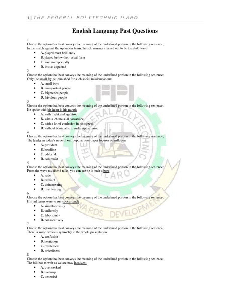English Language Past Questions SMALL FONT-1 | PDF