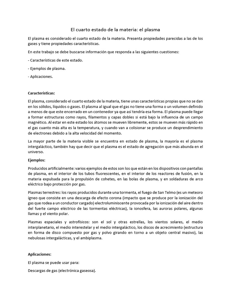 El Cuarto Estado de La Materia El Plasma | PDF | Plasma (Física) | Importar