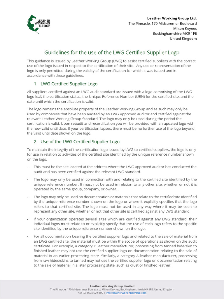LWG Certified Supplier Logo Guidelines | PDF | Business