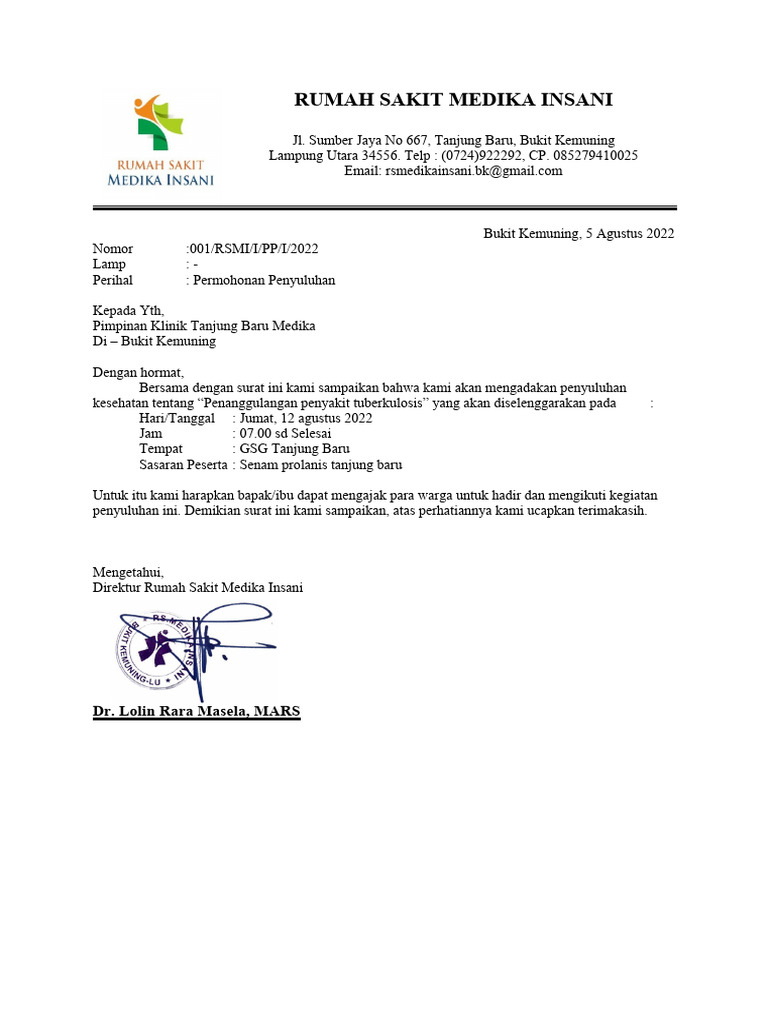 Surat Permohonan Penyuluhan FKTP TJ Baru Medika | PDF