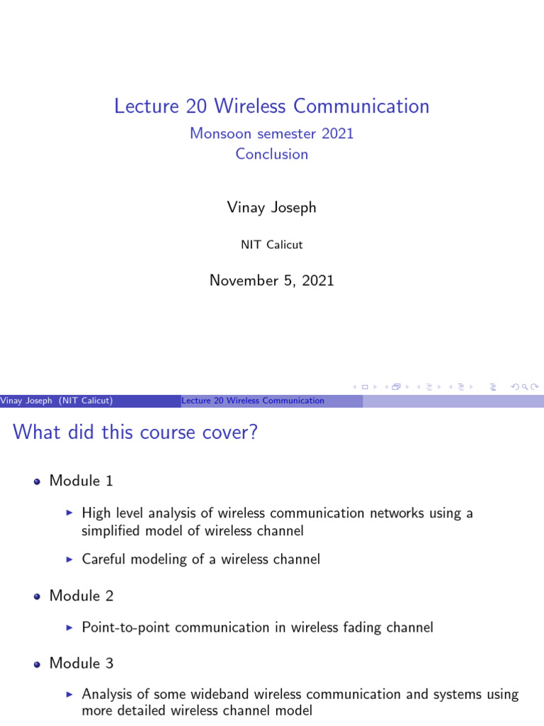 WC Lecture20 Slides | PDF | Wireless Network | Communication
