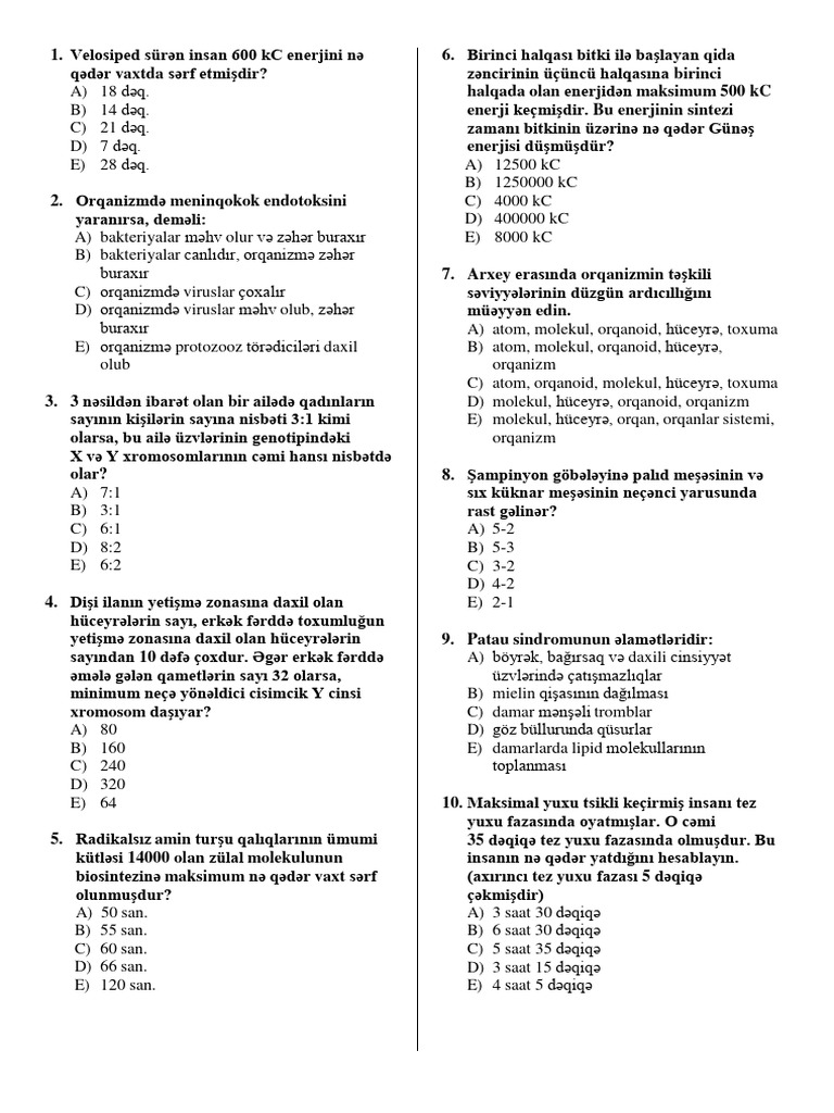 Biologiya Test | PDF