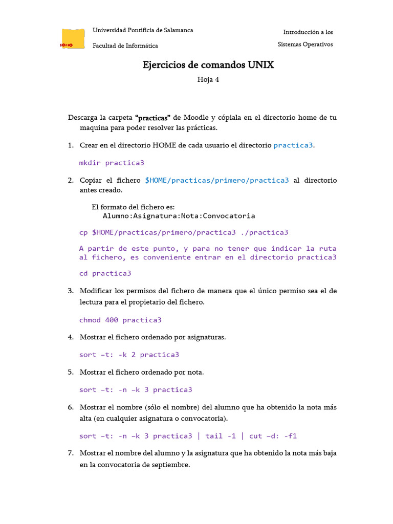 4 Ejercicios UNIX Solucion | PDF | Archivo de computadora | Directorio (Computación)