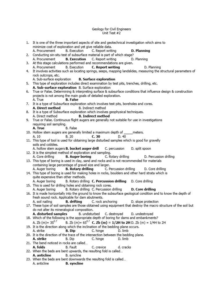 Unit Test 2 Answers | PDF | Geology | Earth Sciences