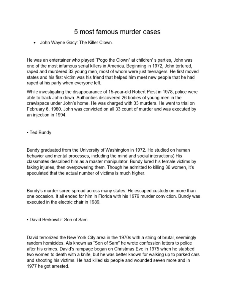 5 Most Famous Murder Cases English | PDF | Law Enforcement | Crime ...