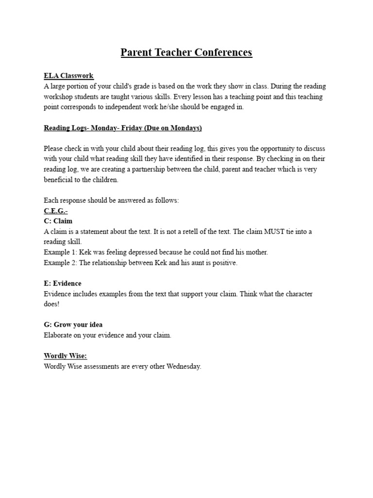 Parent Teacher Conference Reading Help at Home | PDF | Cognition | Learning