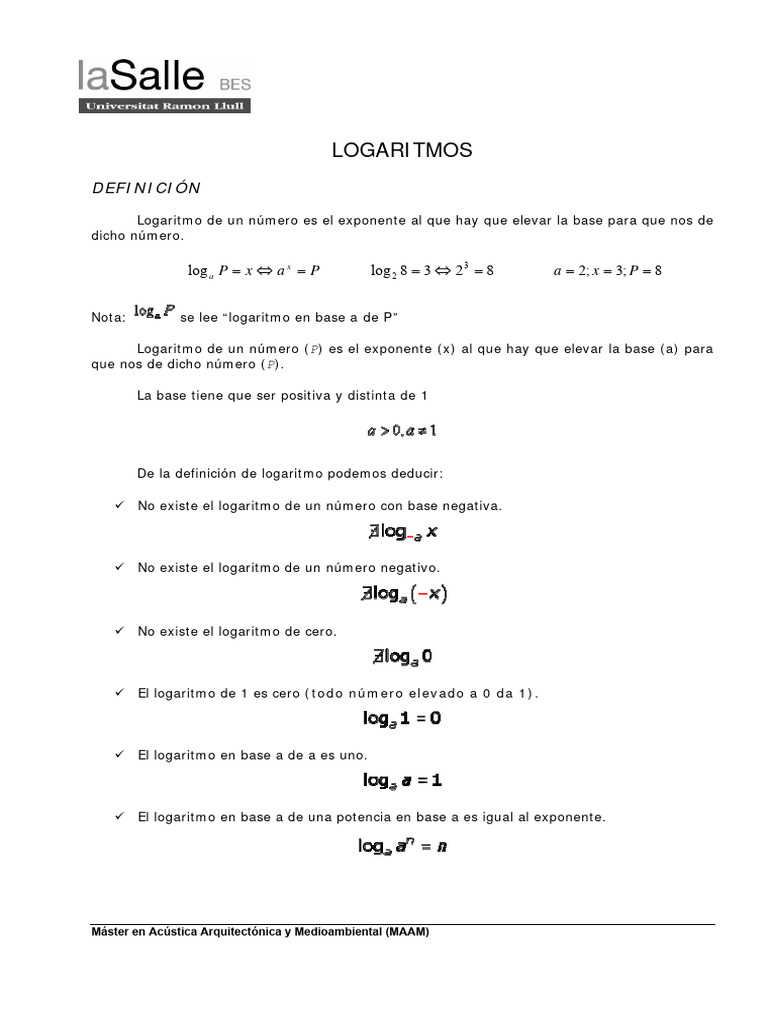 Propiedades Logaritmos | PDF | Logaritmo | Exponenciación
