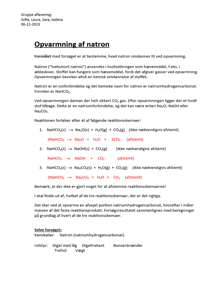 Opvarming Af Natron Raport | PDF