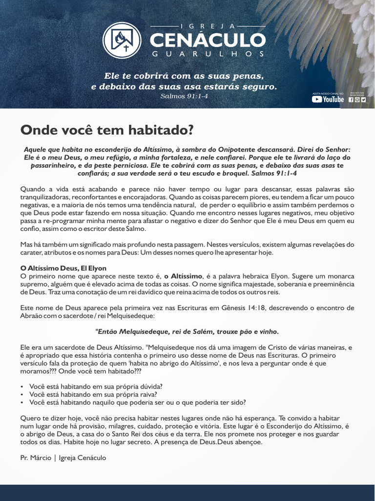 Devocional Salmo 91 Semana 1 Pr Márcio Cenaculo Pdf Deus