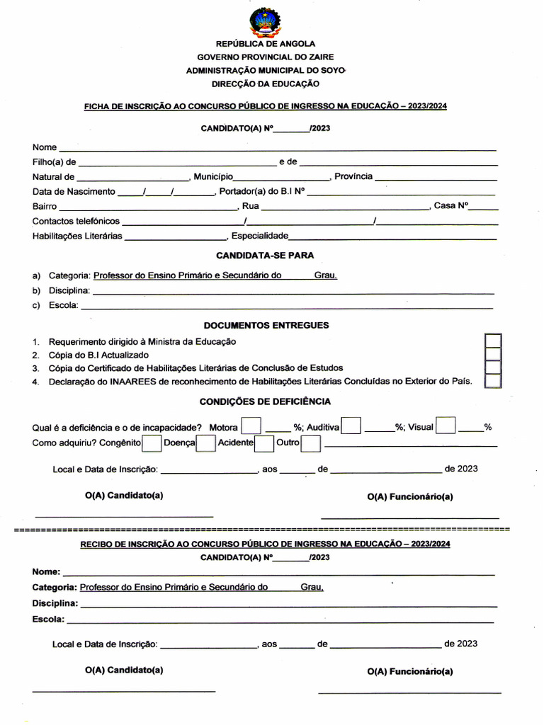 Modelos Do Requerimentos e A Ficha de Inscrição | PDF