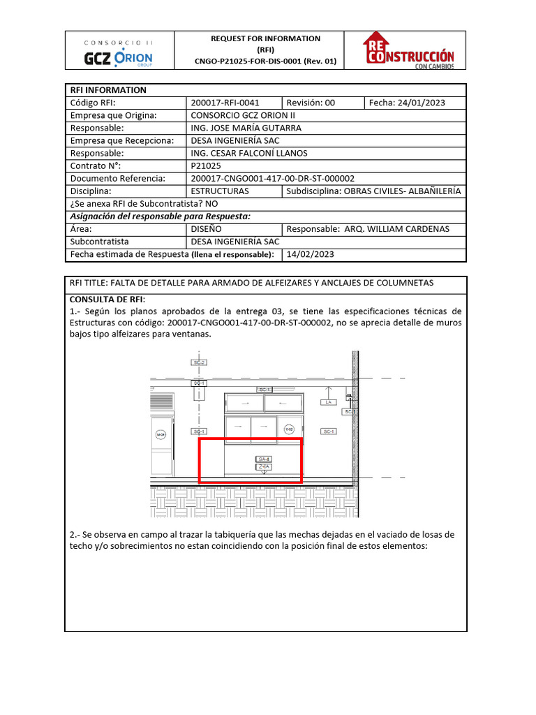 200017-RFI-0041 Detalle de Alfeizares y Anclajes de Columnetas | PDF