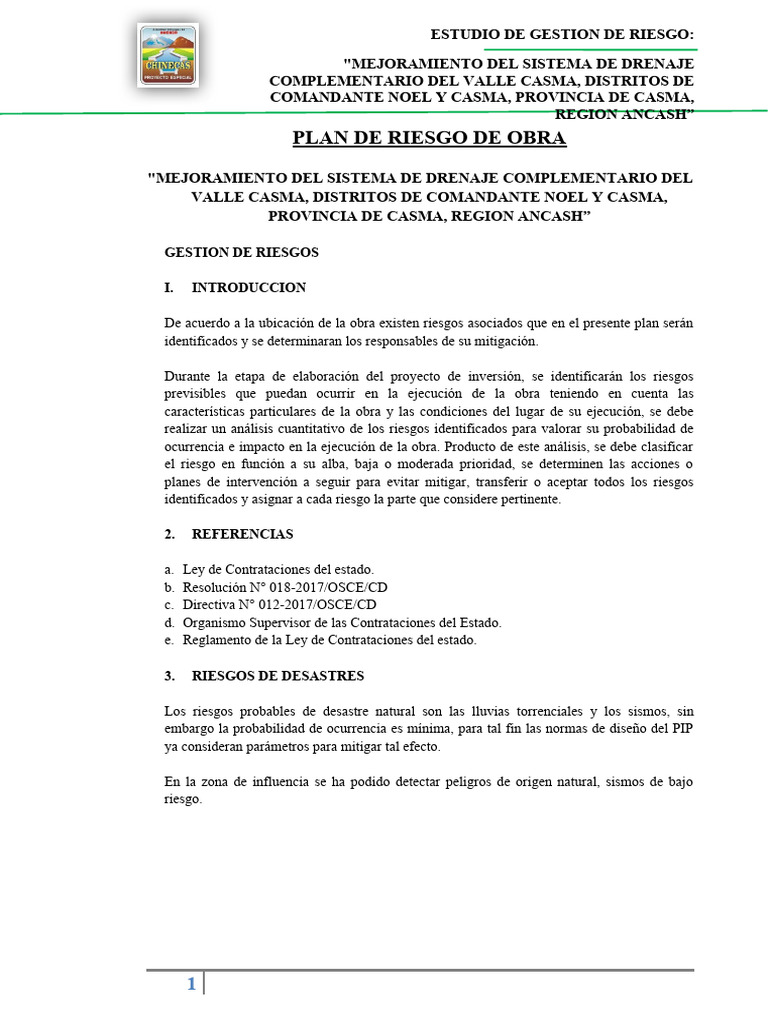 PLAN DE GESTION DE RIESGOS - Dren | PDF | Riesgo | Inundar