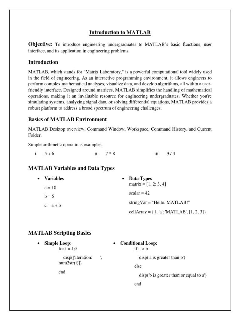 Introduction To MATLAB | PDF | Matlab | Algorithms