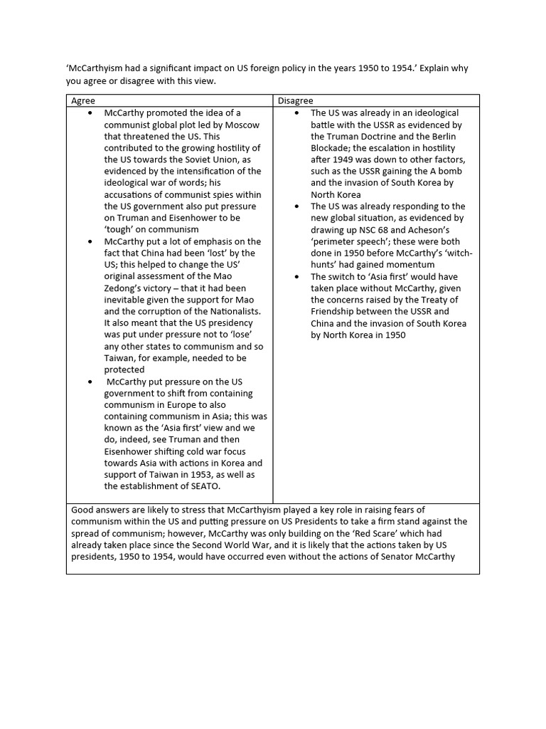 McCarthyism Had A Significant Impact On US Foreign Policy in The Years ...