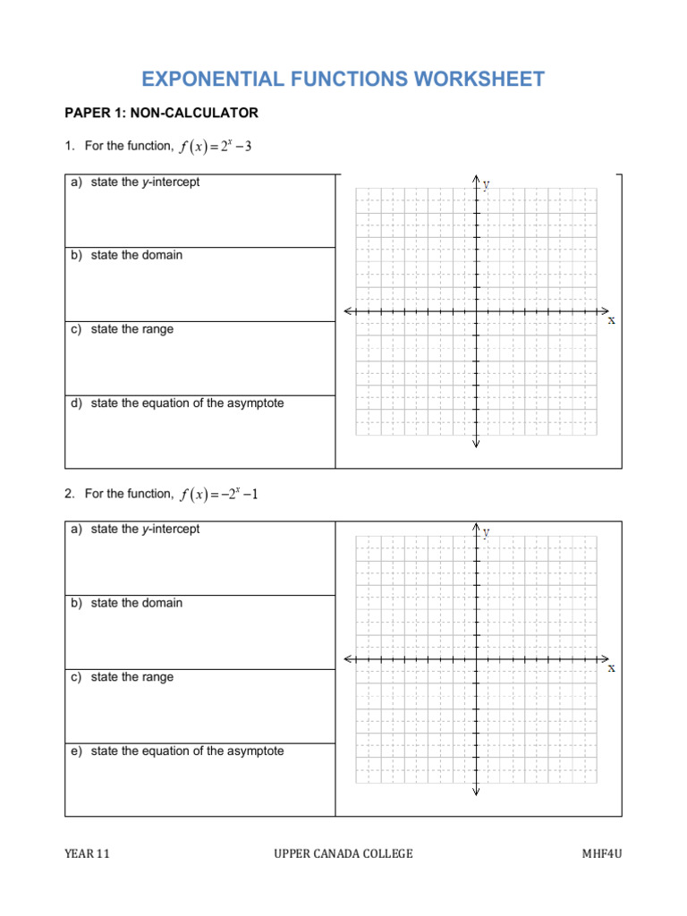 Exponential Functions Worksheet | PDF | Teaching Methods & Materials | Computers