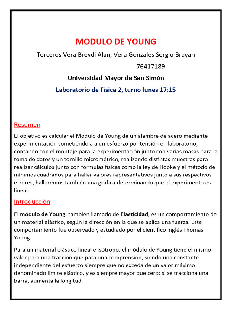 Modulo de Young | PDF | El módulo de Young | Ciencia de los Materiales