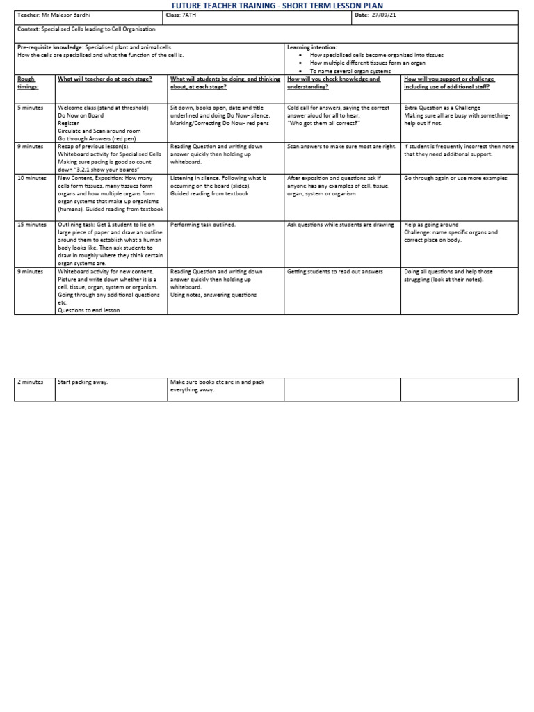 SCITT Lesson Plan 7ATH 27.09.21 | PDF | Behavior Modification | Human ...