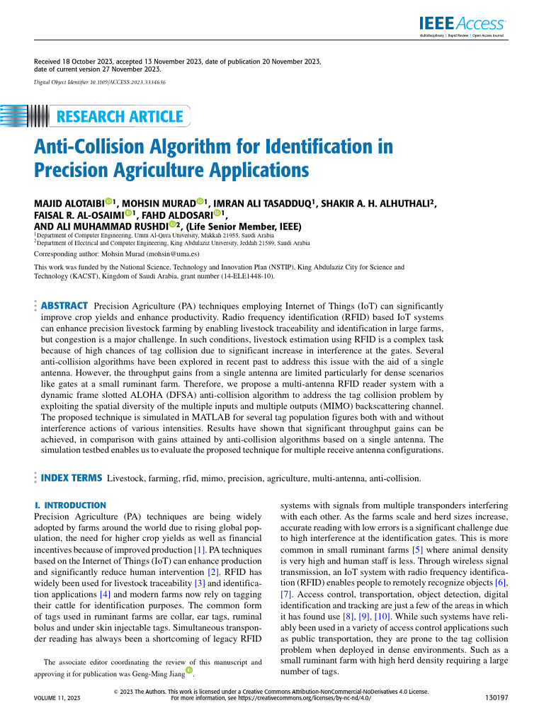 Anti Collision Algorithm For Identification In Precision Agriculture 0369