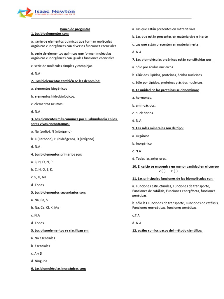 1 Banco de Preguntas 6to Grado (Ciencia) | PDF | Biomoléculas ...
