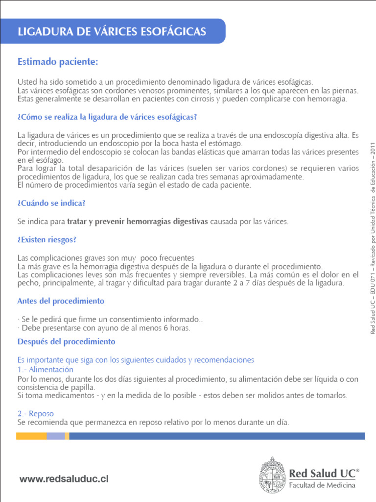 Cuidados tras ligadura de várices esofágicas | PDF | Gastroenterología ...