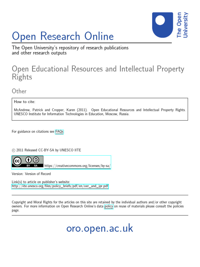 Oer and Ipr | PDF | Creative Commons License | Free Content