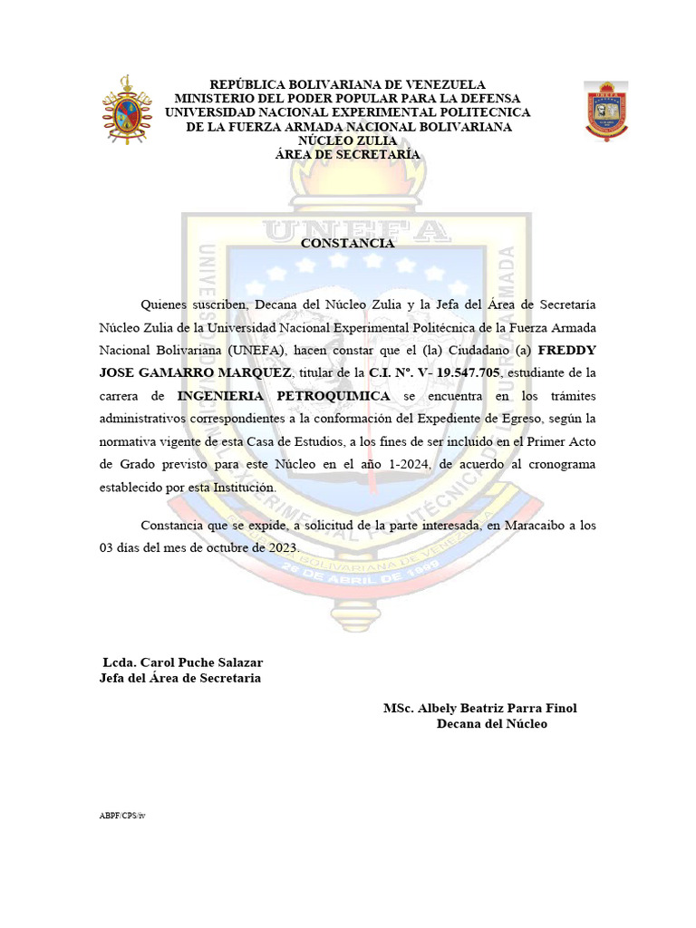 Carta Culminacion Carrera | PDF | Venezuela | Gobierno