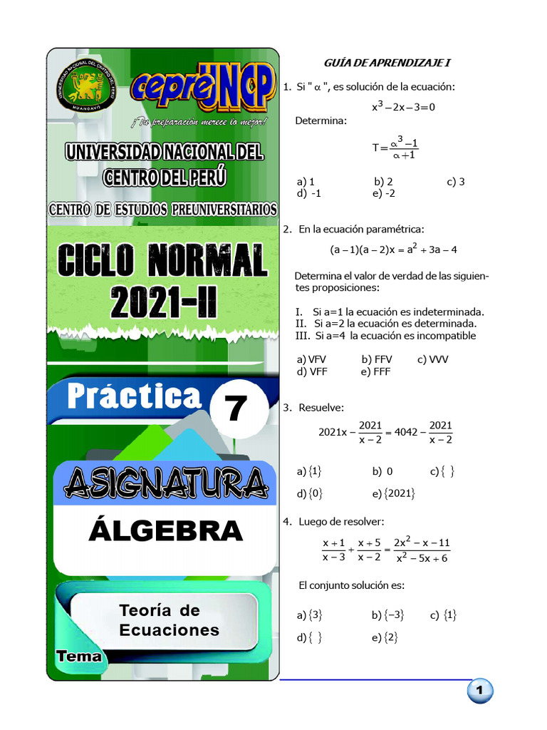 Problemas de Ecuaciones Algebraicas | PDF | Ecuaciones | Matemática Elemental