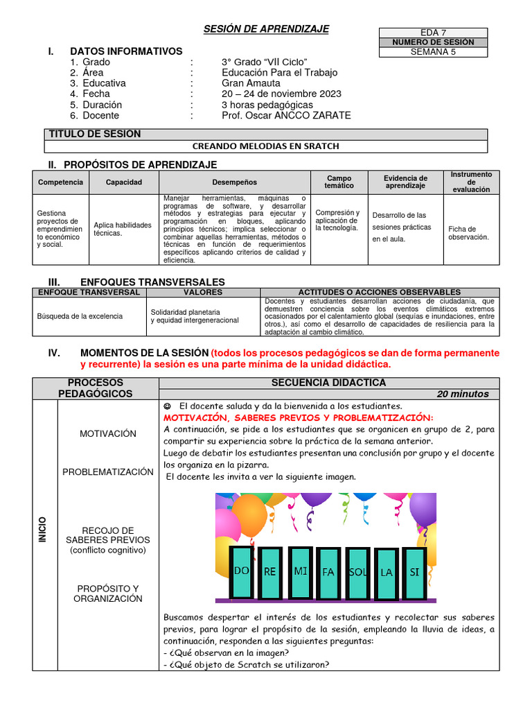 3° Sesión de Aprendizaje Sesión 5-Sem.5-Exp.7-Ept | PDF | Aprendizaje | Maestros