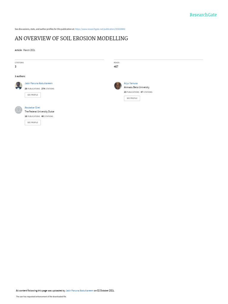 An Overviewof Soil Erosion Modelling | PDF | Erosion | Surface Runoff