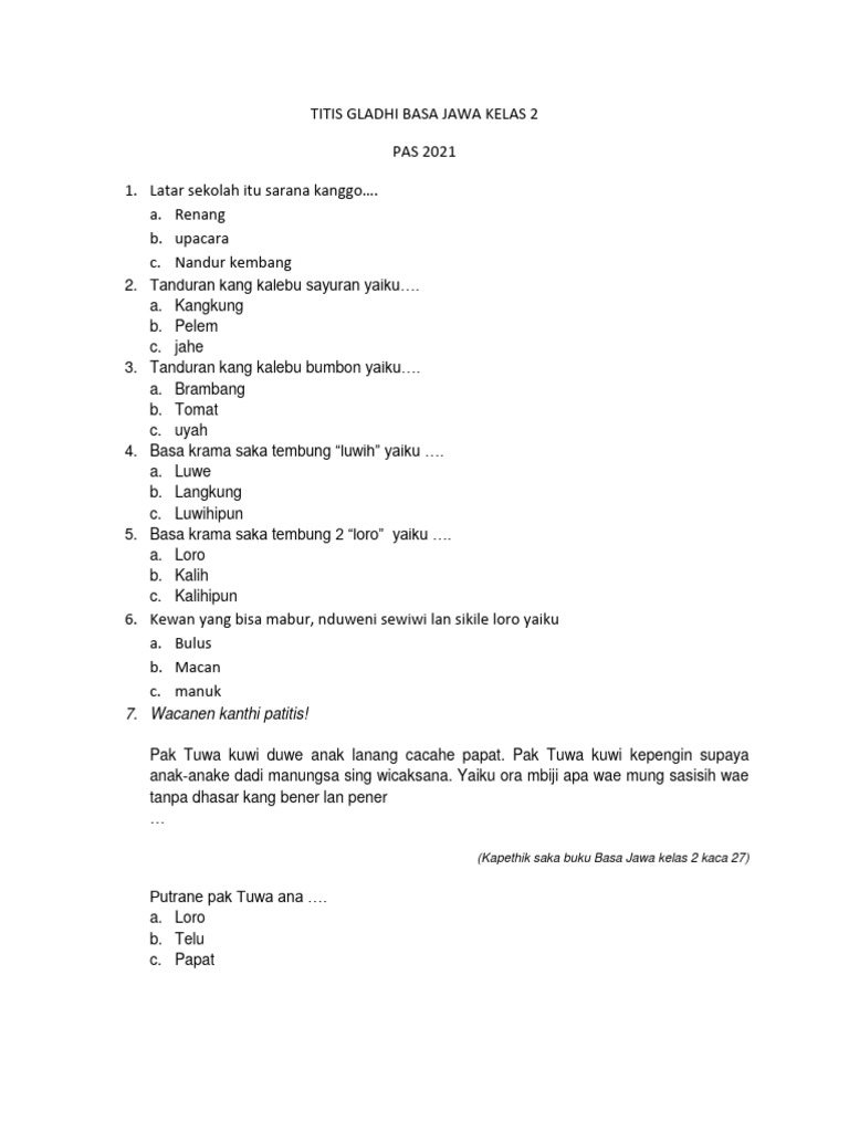 Latihan Soal Bjawa PAS 2021 | PDF