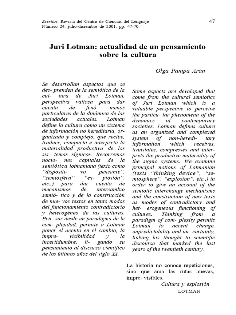 Semiótica Cultural de Lotman | PDF | Science | Semiótica
