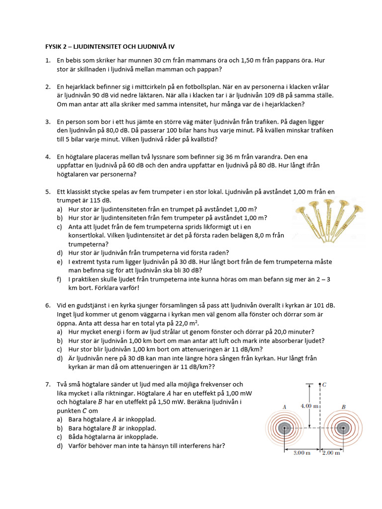 Fysik 2 - Ljudintensitet Och Ljudnivå IV | PDF