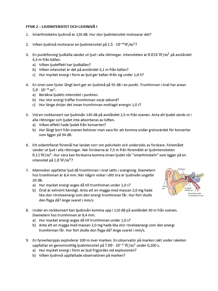Fysik 2 - Ljudintensitet Och Ljudnivå I | PDF