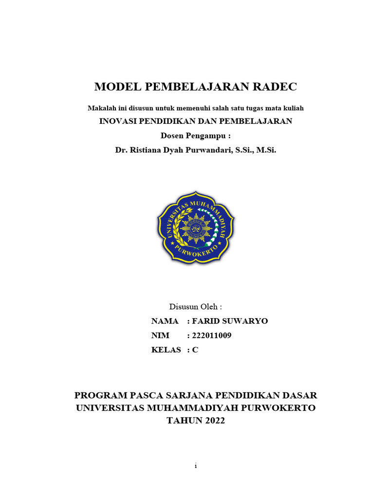 Makalah Model Pembelajaran RADEC - Farid Suwaryo | PDF