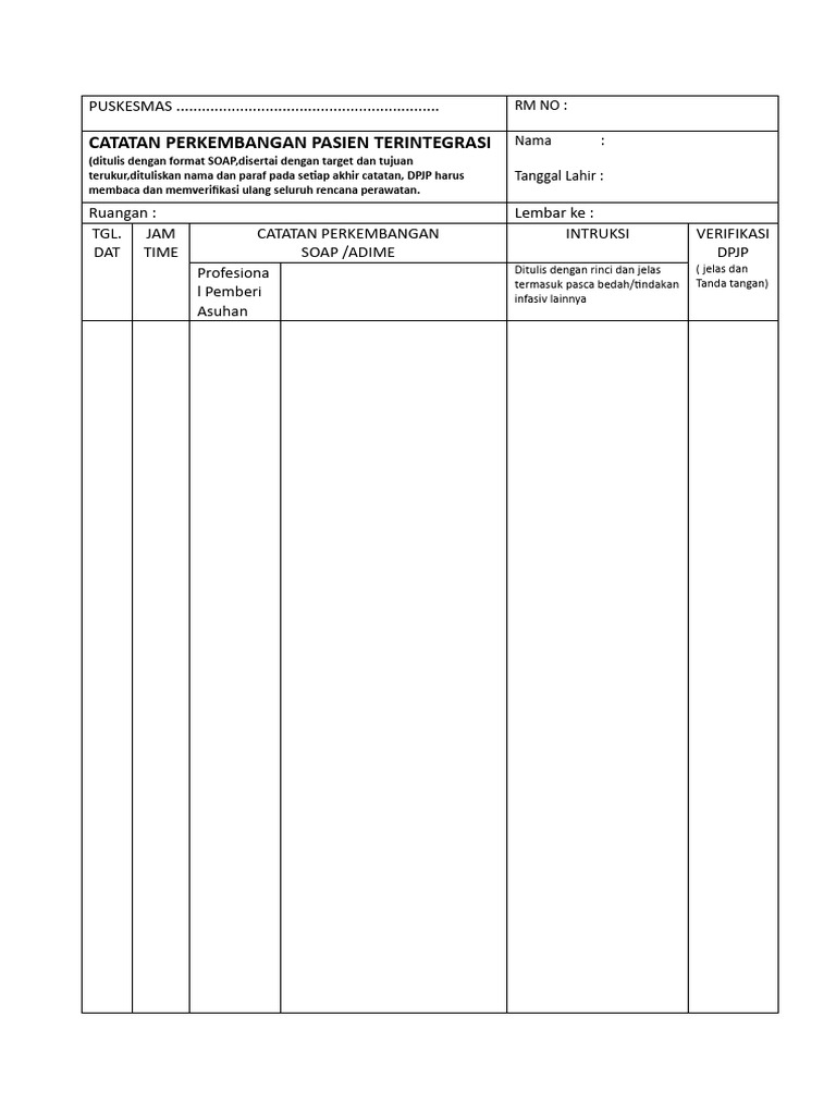 Form CPPT Puskesmas | PDF
