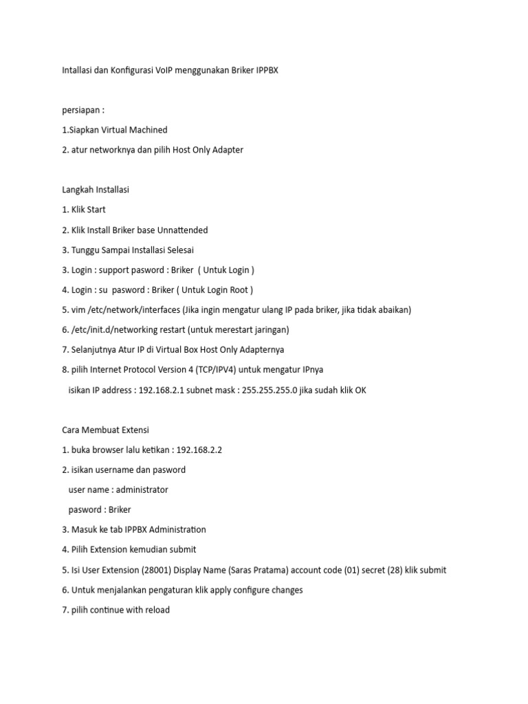 Intallasi Dan Konfigurasi VoIP Menggunakan Briker IPPBX | PDF