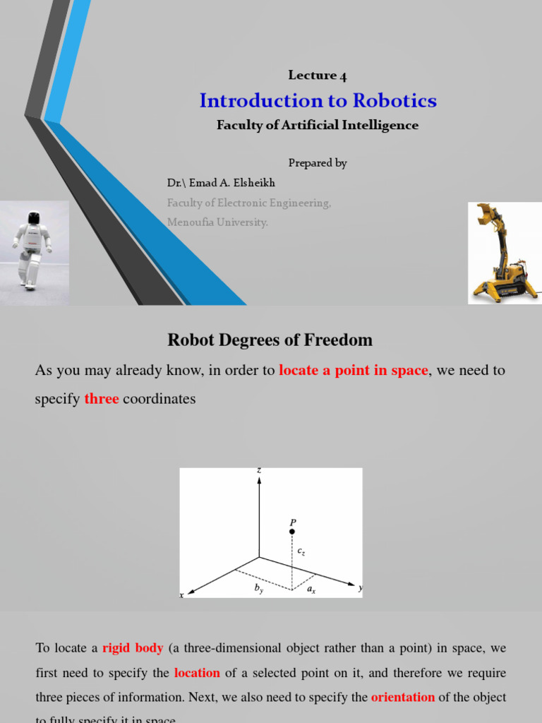 Lect 4 Robotic Manipulator | PDF | Euclidean Geometry | Space