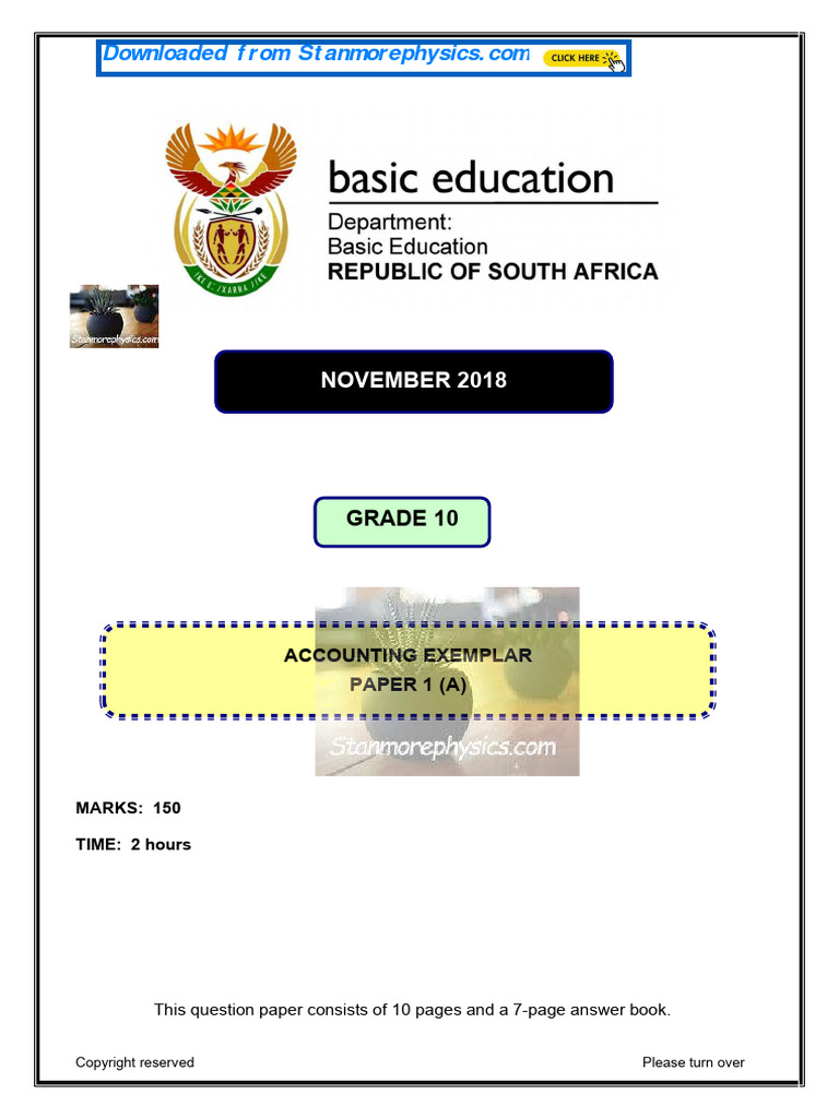 Exemplar 2018 Accounting Grade 10 P1 and Memo | PDF | Balance Sheet ...