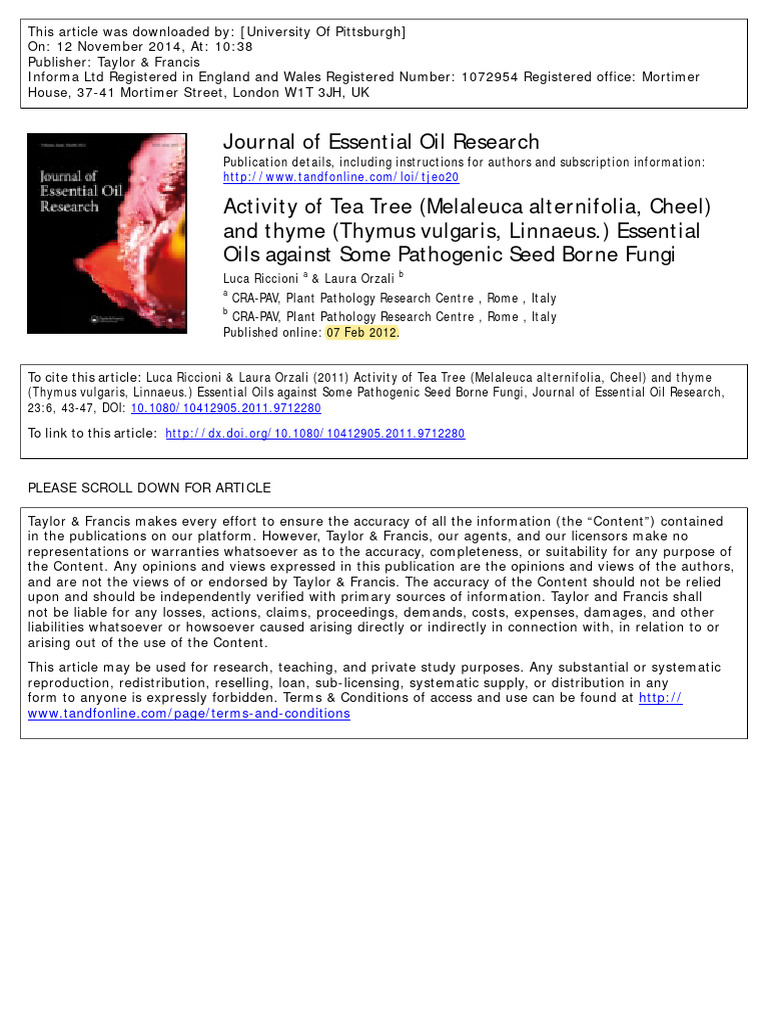Activity of Tea Tree (Melaleuca Alternifolia, Cheel) | PDF | Plants ...