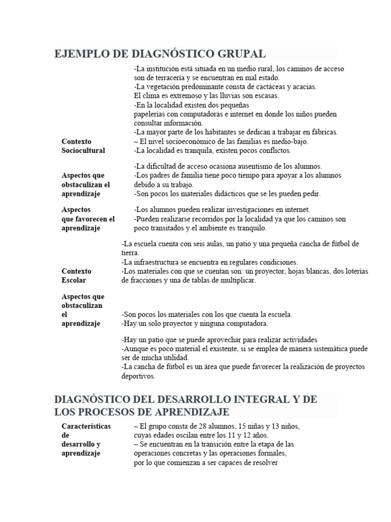 EJEMPLO DE DIAGNÓSTICO GRUPAL | PDF