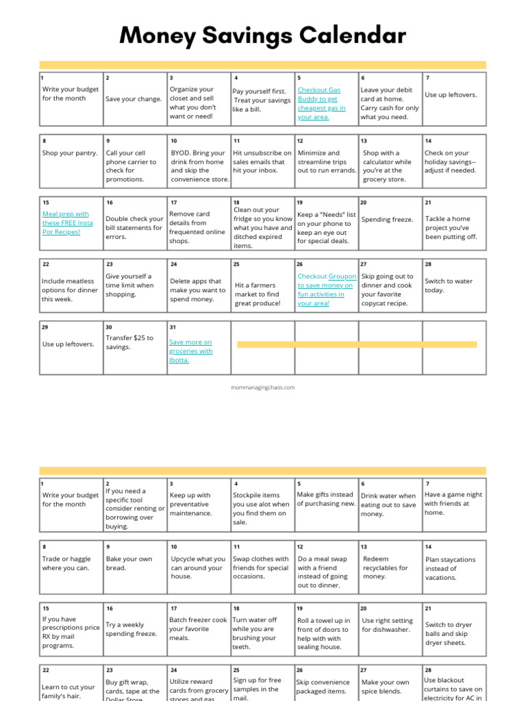 90 Day Money Saving Calendar | PDF | Grocery Store | Point Of Sale